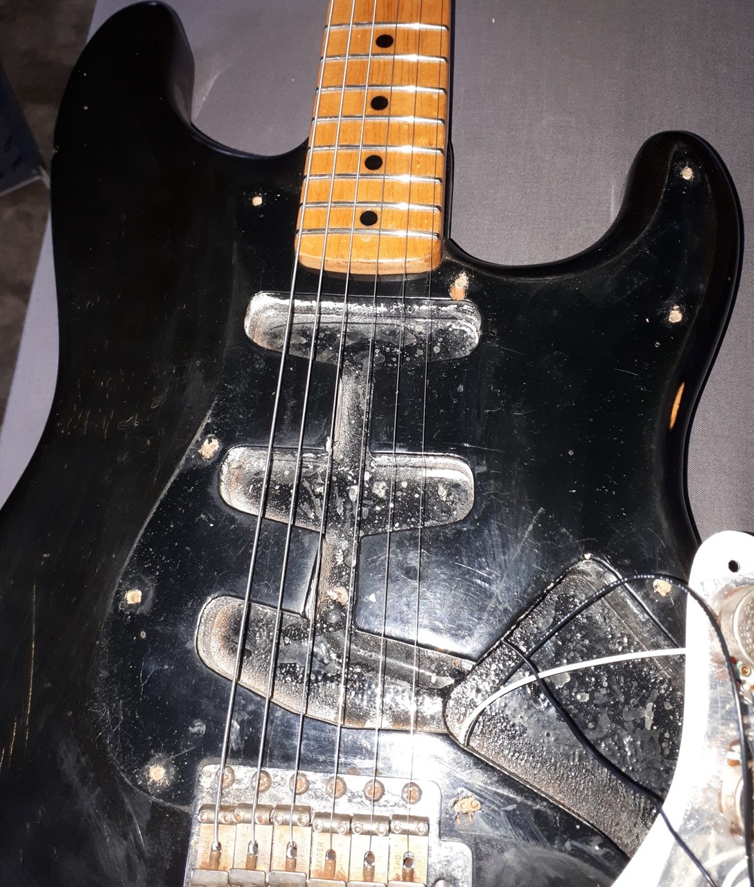 1973 Fender Stratocaster Black Original Finish Black Bottom Pickups